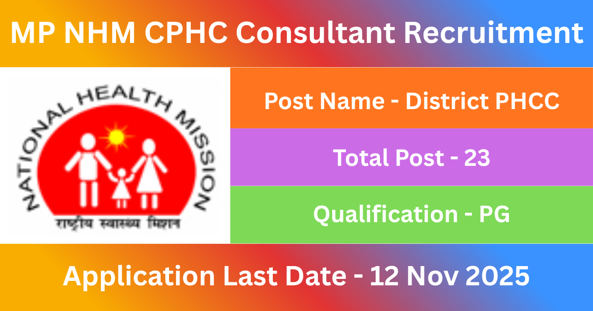 MP NHM CPHC Consultant Recruitment 2025 - Latest Notification Out ...